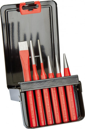 Jeu de 6 outils avec pointeau, burin plat, chasse-goupilles, chasse ...